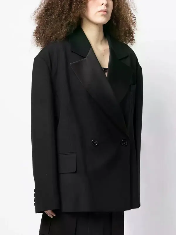J KOO Double-breasted Wool Blend Blazer