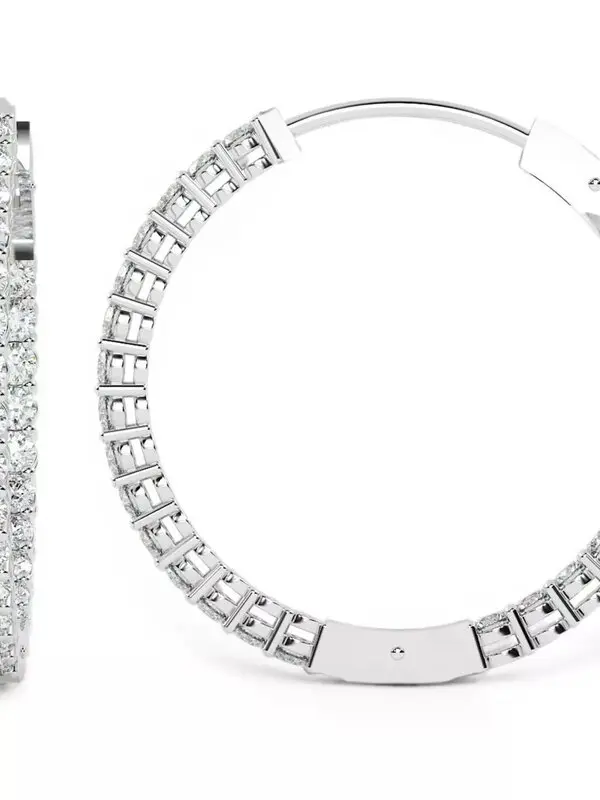 DIAMOND ESSENTIALS 14k White Gold Pavé Diamond Hoop Earrings