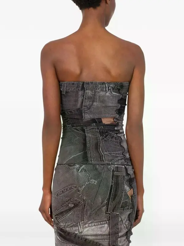 Moschino Printed Mesh Strapless Top