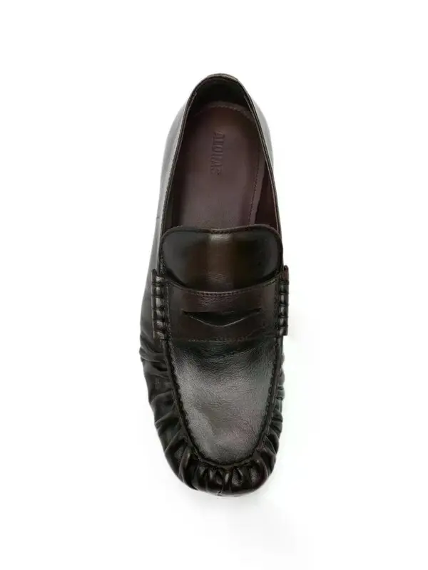 ALOHAS Aven Ruched Detailing Leather Loafers - Brown
