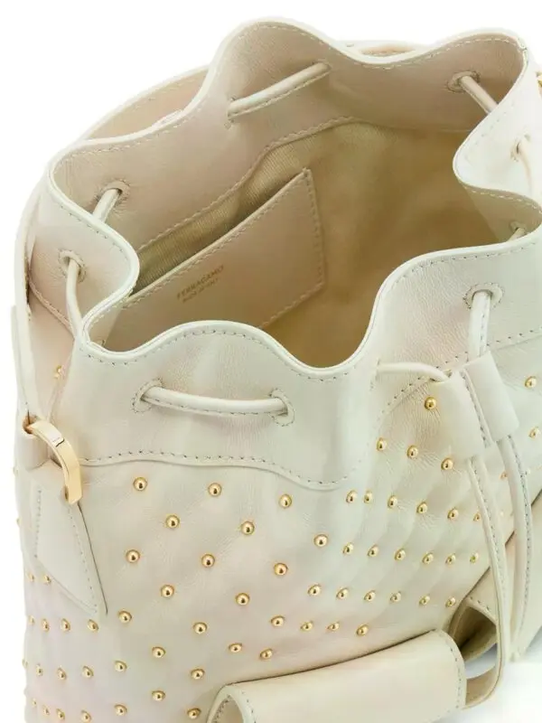 FERRAGAMO Studded Multipocket Mini Bucket Bag - Neutrals