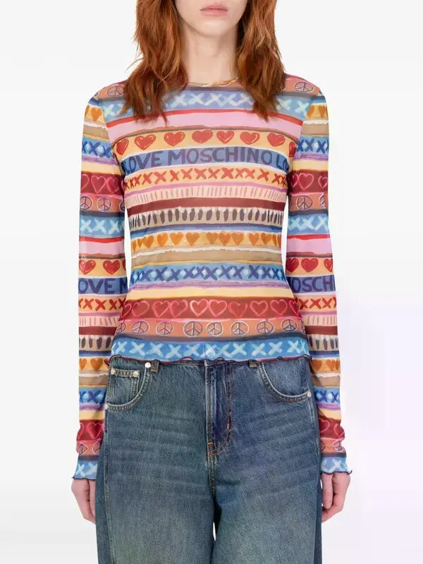 Moschino Printed Mesh Long Sleeve T-shirt