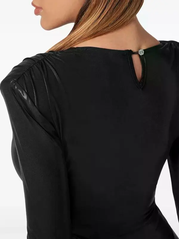 Philipp Plein Faux Leather Bodysuit With Embellished Logo Plaque