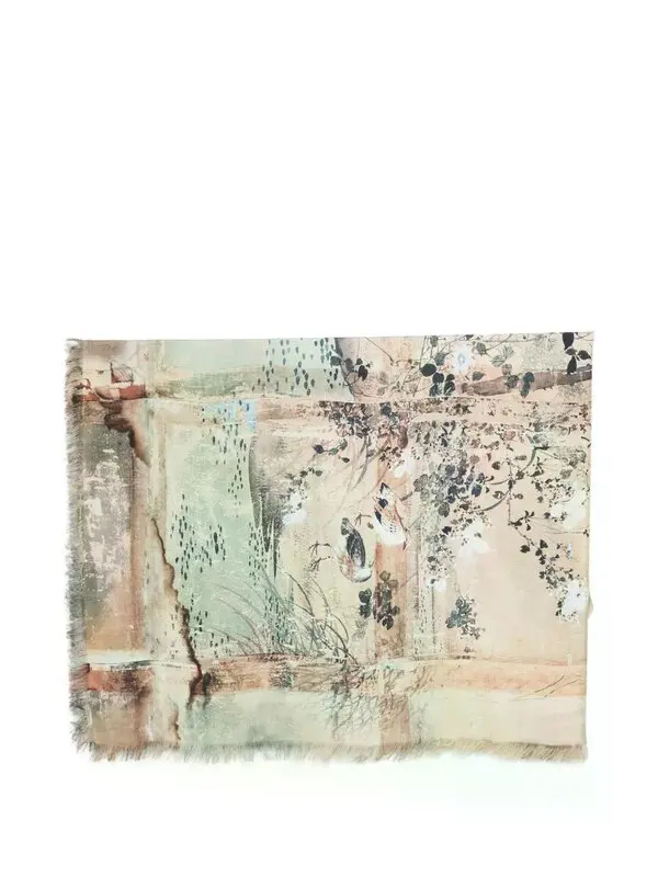 PIERRE-LOUIS MASCIA Graphic-print Frayed Scarf - Neutrals