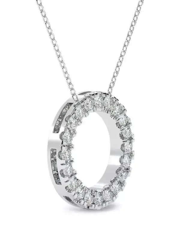 DIAMOND ESSENTIALS 14k White Gold Pave-set Diamond Circle Pendant Necklace