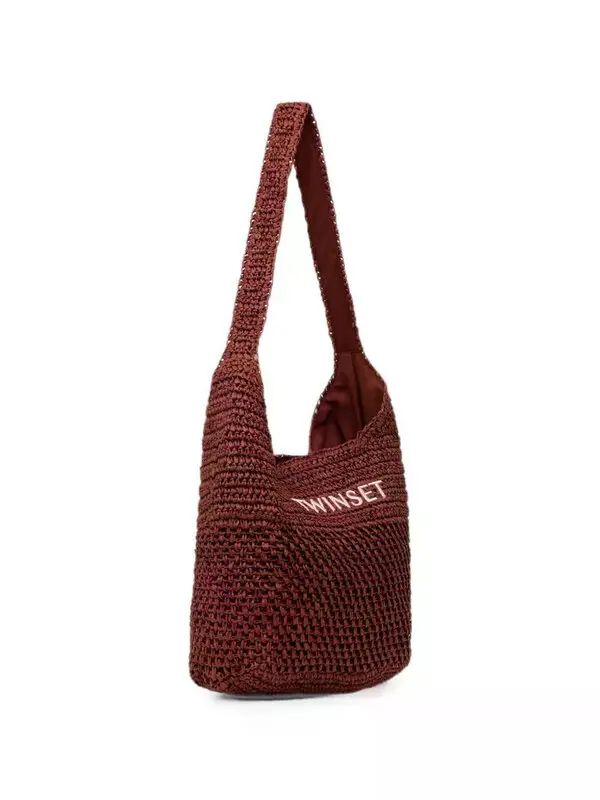 TWINSET Logo Embroidered Woven Shoulder Bag