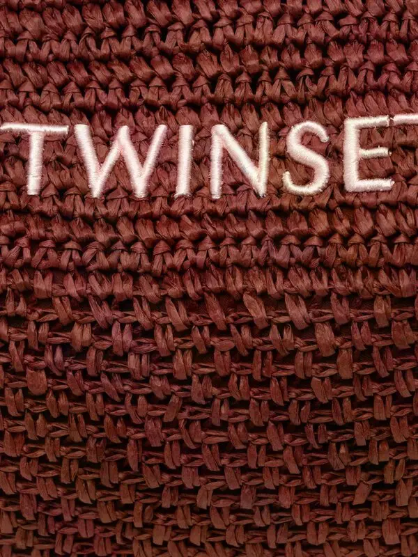 TWINSET Logo Embroidered Woven Shoulder Bag