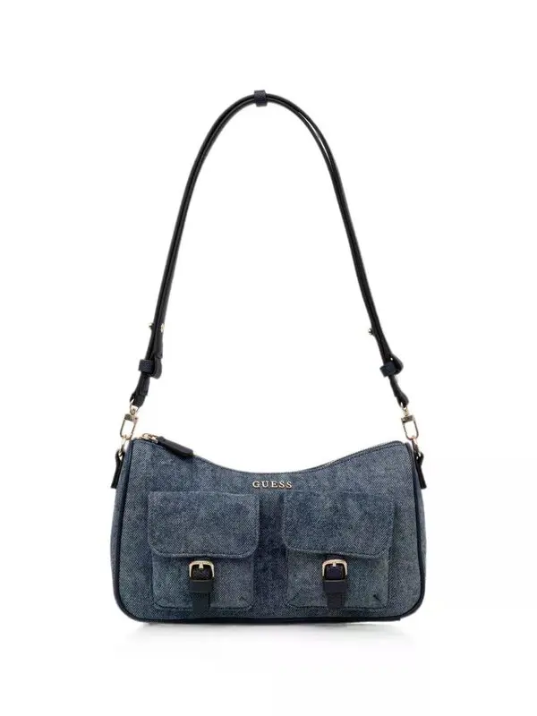 Guess Kassie Buckle Detail Denim Shoulder Bag - Blue