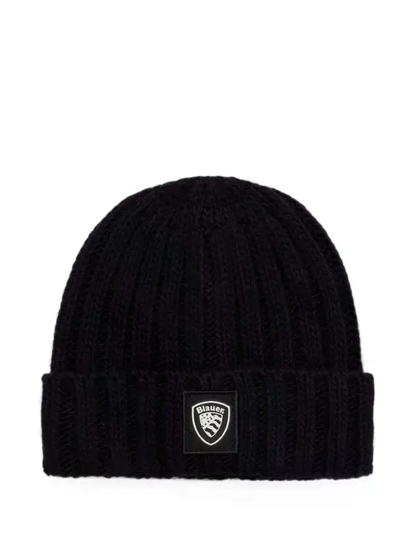 BLAUER. Ribbed-knit Logo-patch Beanie Hat - Blue