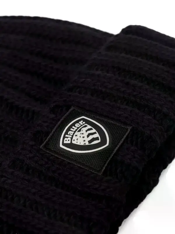 BLAUER. Ribbed-knit Logo-patch Beanie Hat