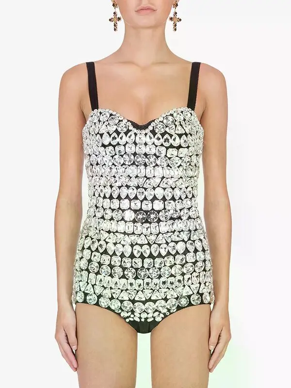 Dolce & Gabbana Sweetheart-neck Embellished Bodysuit - Black