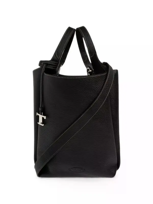 TOD'S Grained Leather Bucket Bag With Logo Plaque - Black