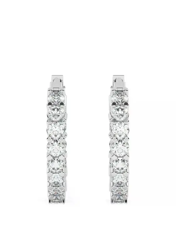 Diamond Essentials 14k White Gold Polished Hoop Earrings With Round-cut Laboratory-grown Diamonds
