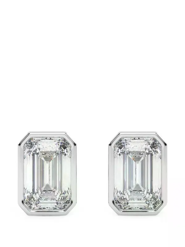 DIAMOND ESSENTIALS 14k White Gold Emerald-cut Solitaire Diamond Earrings - Silver
