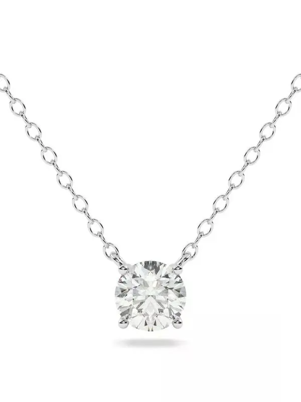 DIAMOND ESSENTIALS 14kt White Gold Solitaire Diamond Pendant Necklace - Silver