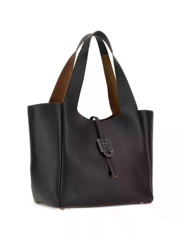 Hogan Trend Shopping Bag In Exposed-grained Leather - Black