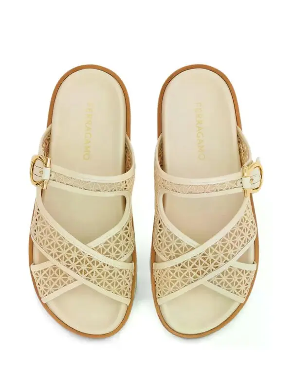 FERRAGAMO Gancini Buckle Crossover Slides