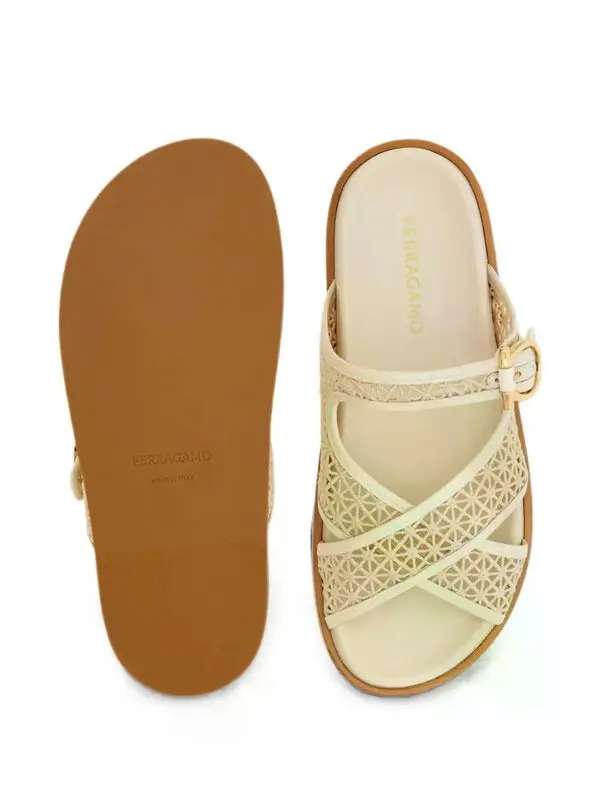 FERRAGAMO Gancini Buckle Crossover Slides