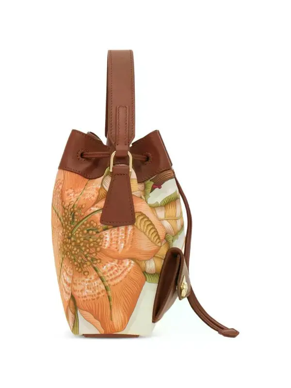 FERRAGAMO Printed Twill Multipocket Bucket Bag - Orange