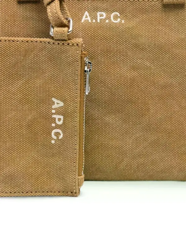 A.p.c. Canvas Tote Bag With Logo Embroidery And Cardholder - Neutrals