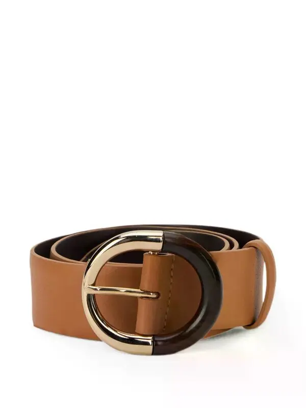 Alberta Ferretti Round Buckle Leather Belt - Neutrals