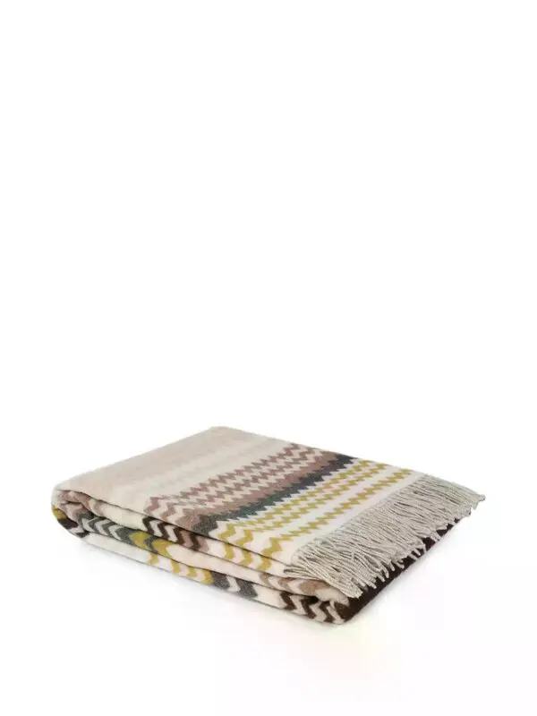 Missoni Humbert Zigzag-pattern Fringed Throw - Neutrals