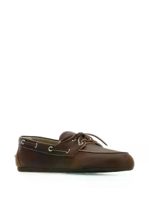 Miu Miu Leather Lace-up Loafers - Brown