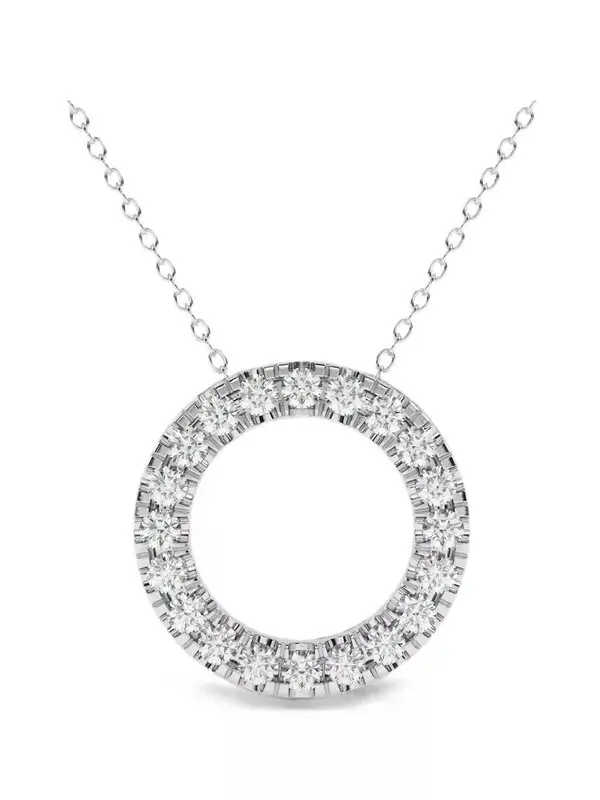 DIAMOND ESSENTIALS 14k White Gold Pavé-set Diamond Circle Pendant Necklace