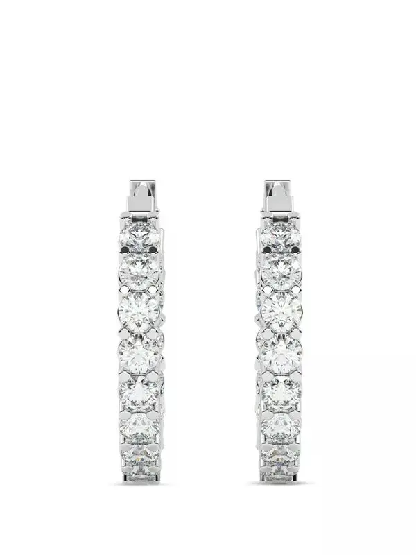 DIAMOND ESSENTIALS Diamond Hoop Earrings In White Gold With Pavé-set Round-cut Diamonds