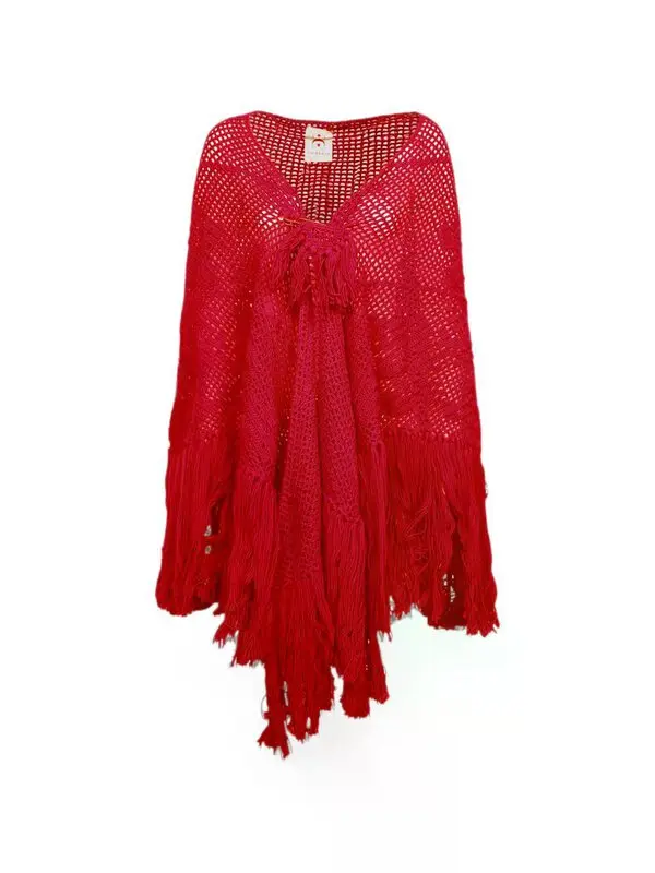 CHIARA IS Crochet-knit Fringed Shawl - Red