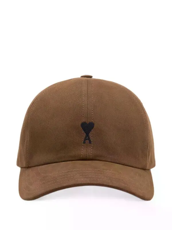 AMI Paris Cotton Cap With De Coeur Embroidery - Brown