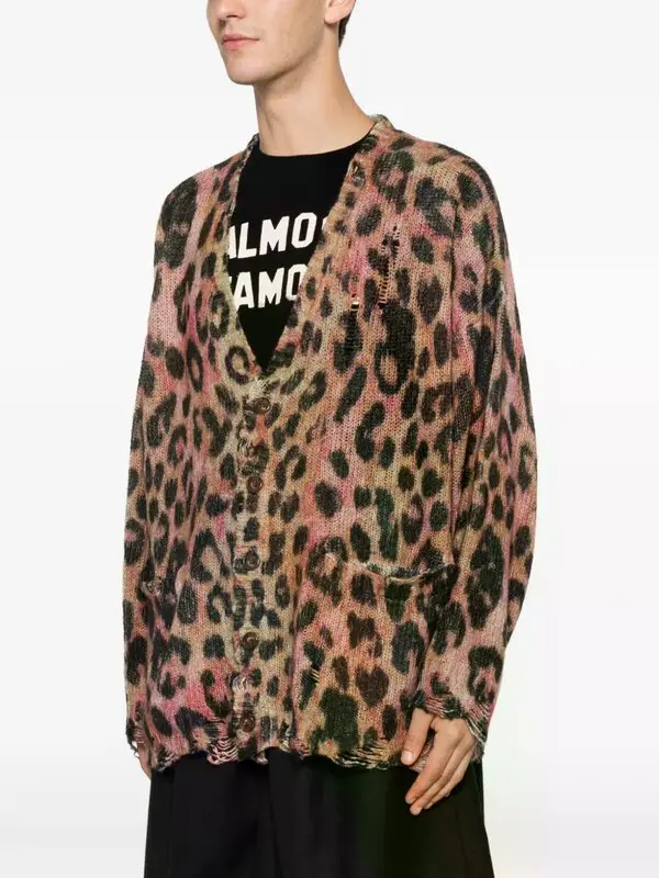R13 Leopard Print Distressed Cardigan