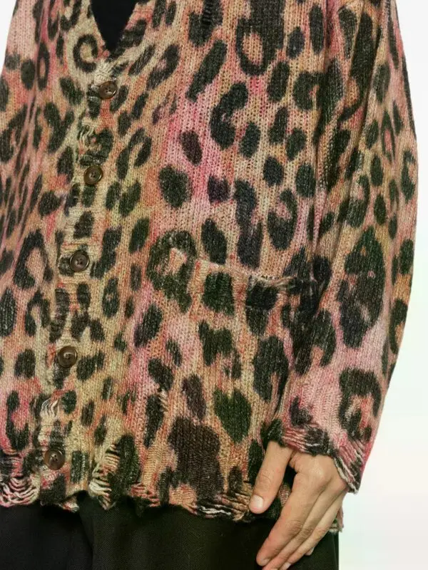 R13 Leopard Print Distressed Cardigan