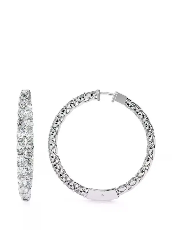 Diamond Essentials Lab-grown Diamond Oval-cut Hoop Earrings In 14k White Gold - Silver