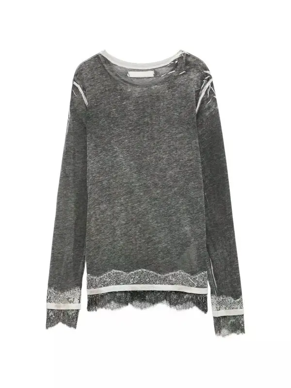 Prada 2000s Lace-trim Long-sleeve T-shirt