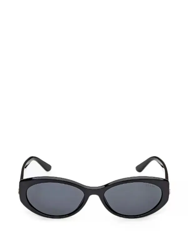 Guess Oval-frame Sunglasses With Logo Plaque - Black