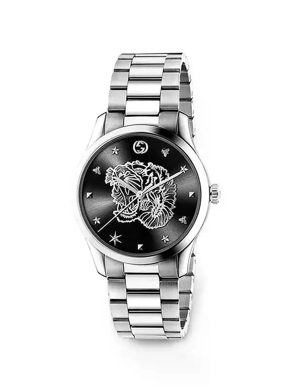Gucci G-timeless 38mm Watch With Tiger Motif - Black