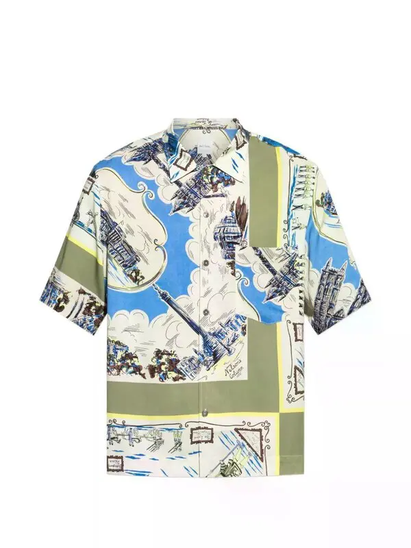 Paul Smith London Scarf Graphic-print Short-sleeved Shirt - Neutrals