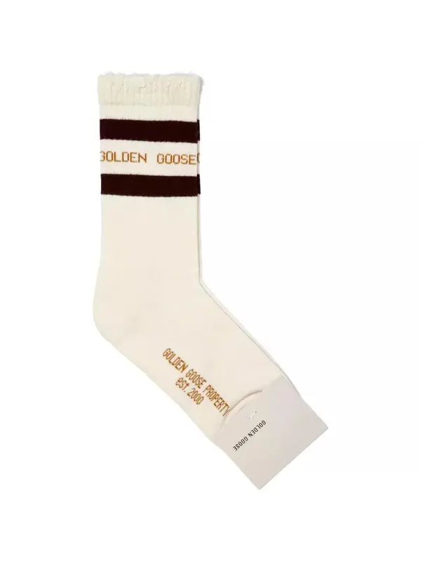 GOLDEN GOOSE Distressed Cotton Socks With Stripe Print - Neutrals