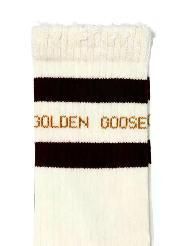 GOLDEN GOOSE Distressed Cotton Socks With Stripe Print