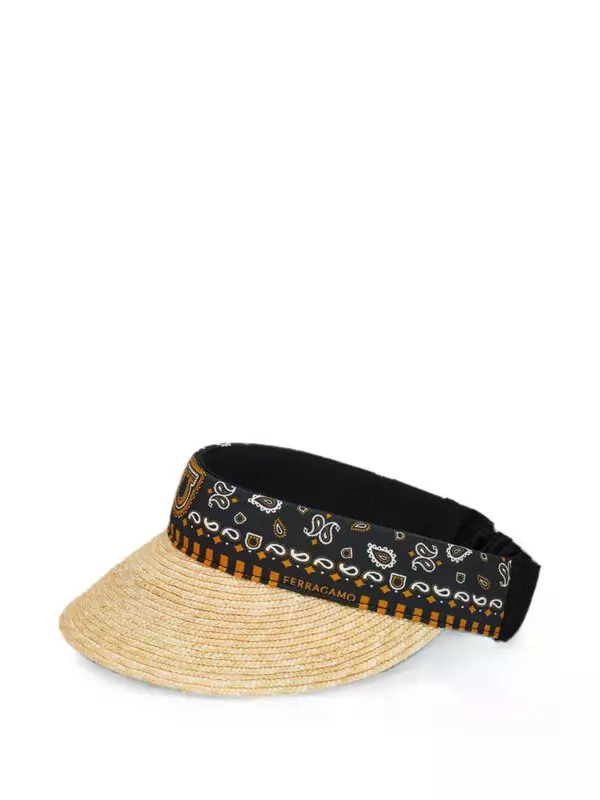 FERRAGAMO Arabesque Print Straw Visor