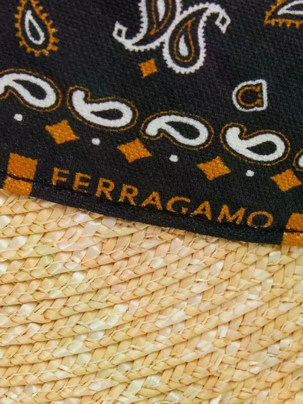 FERRAGAMO Arabesque Print Straw Visor