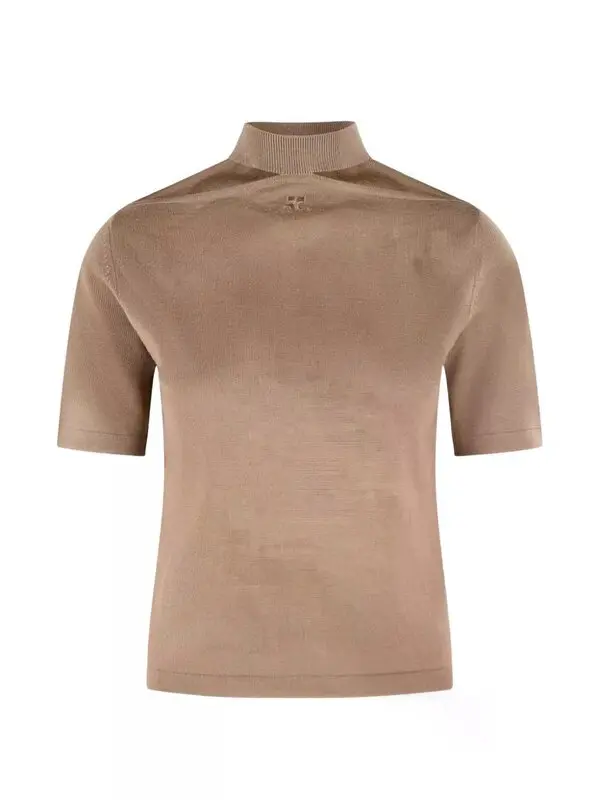 COURREGES Short Sleeve High Neck Knit Top