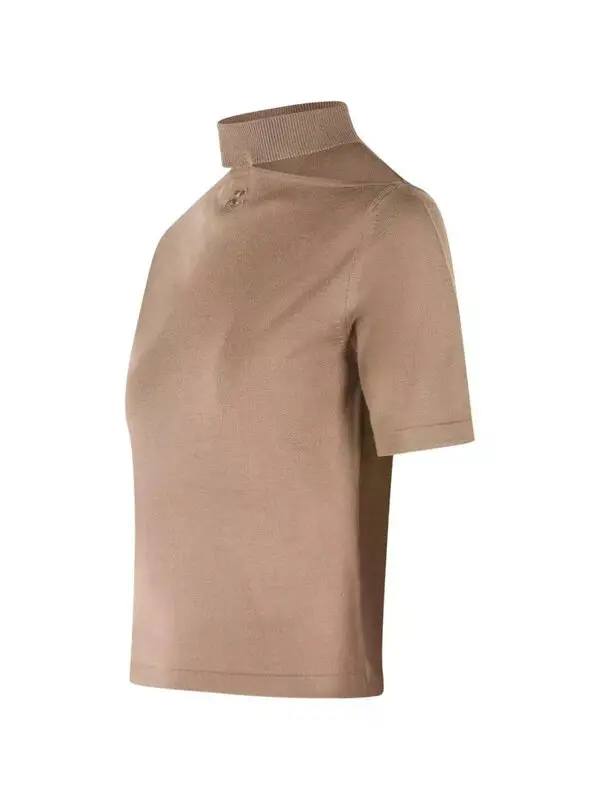 COURREGES Short Sleeve High Neck Knit Top