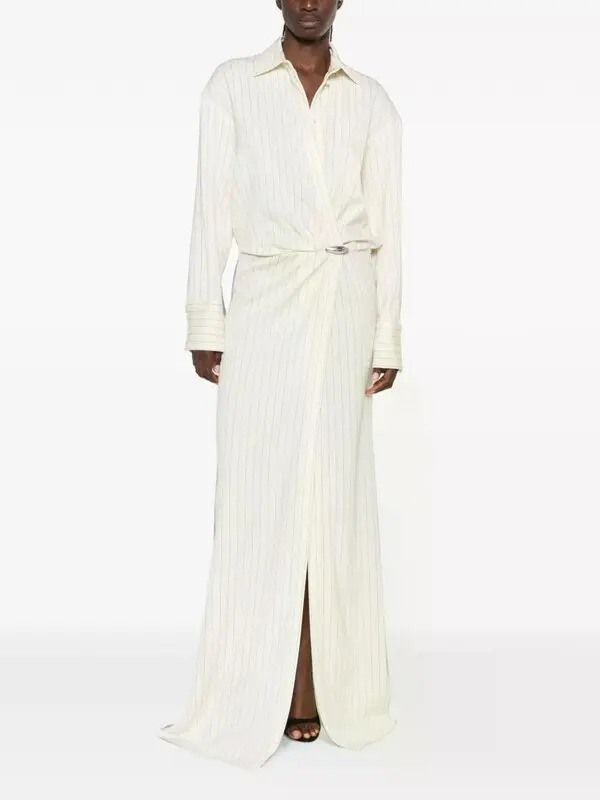 DONDUP Beige Pinstripe Draped Maxi Gown