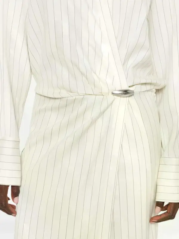 DONDUP Beige Pinstripe Draped Maxi Gown