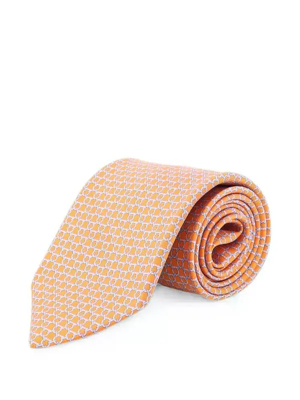 FERRAGAMO Geometric Print Silk Neck Tie - Orange