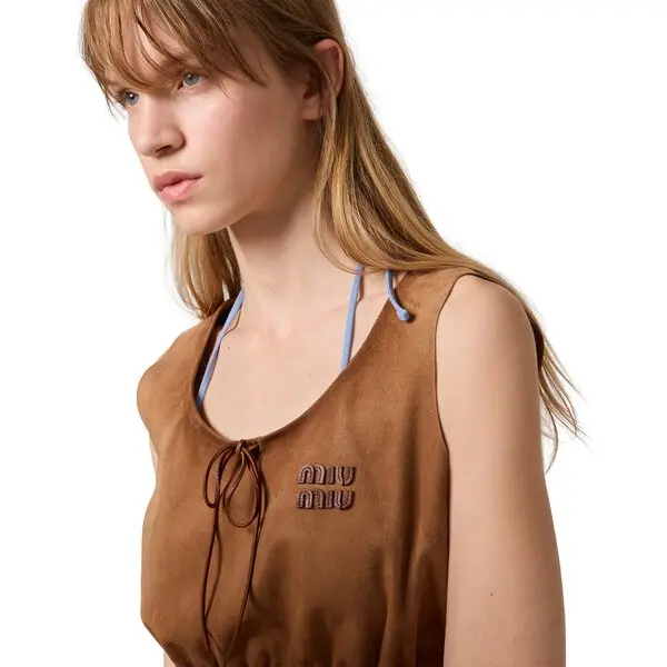 Miu Miu Waxed Suede Cropped Top With Drawstring