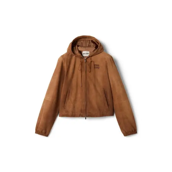 Miu Miu Waxed Suede Hooded Blouson Jacket