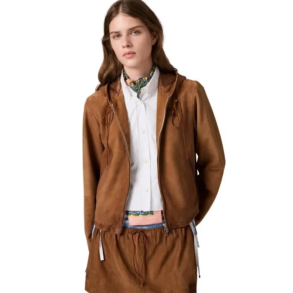 Miu Miu Waxed Suede Hooded Blouson Jacket